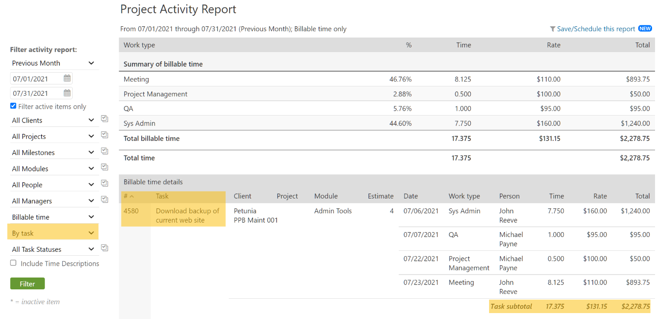 Project Activity Report - Detailed Time Reporting | Intervals