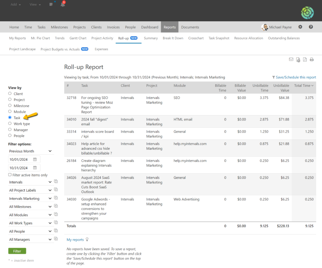 Roll-up Report | Intervals Help Documentation